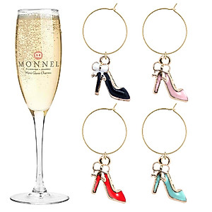 P434 Assorted Tiny High-hell Shoe Charms Glass Marker for Party with Velvet Bag (Set of 4)