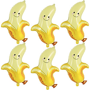 Banana Balloons, 6 Pcs Cute Banana Foil Balloons, 28 Inch Large Cute Fruit Mylar Balloons for Banana Themed Party Decoration Birthday Baby Shower