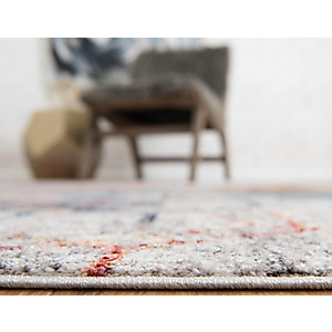 Unique Loom Rainbow Collection Geometric Abstract Trellis Modern Watercolor White Area Rug (7' 0 x 10' 0)