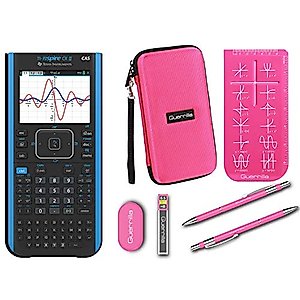Texas Instruments Ti Nspire CX II CAS Graphing Calculator + Guerrilla Zipper Case + Essential Graphing Calculator Accessory Kit, Black (Pink)