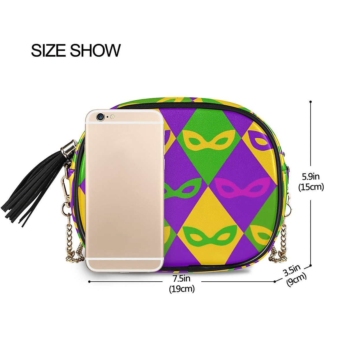 ODAWA Mardi Gras Mask Crossbody Bag Purses Shoulder Bag Soft PU Leather Small Wallet Chain Strap Bag for Women