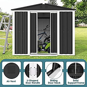 Betterland 4X6 FT Outdoor Storage Shed, Steel Garden Shed with Sliding Door, Metal Tool Storage Shed for Backyard, Lawn, Grey