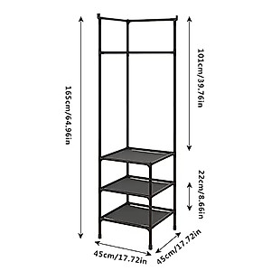 MOYIPIN Coat Rack Freestanding Closet Organizer,Simple Hall Tree with 3 Storage Shelves, Corner Storage Organizer, for Entryway, Bedroom, Black