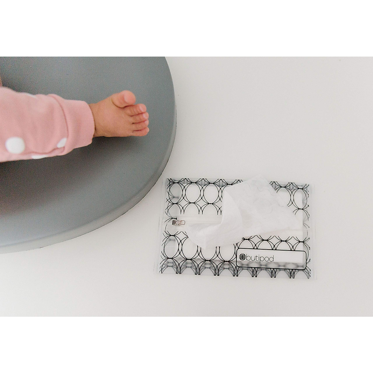 Butipods Reusable Wet Wipe Pouch Slim Case Travel Clutch Holder | Refillable Portable Baby Wipes Dispenser Container | Wipes Stay Moist | Great for Hand and Face Wipes, Set of 2 (Black Ovals & Rings)