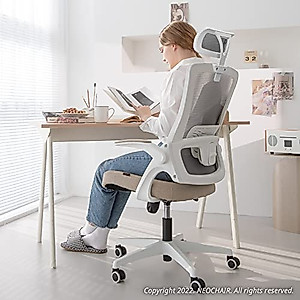 NEO CHAIR Office High Back Mesh Headrest Adjustable Height and Ergonomic Design Home Office Computer Desk Executive Lumbar Support Padded Flip-up Armrest Swivel (Beige)