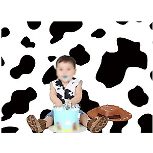 Art Studio 7x5FT Soft Fabric Cow Party Photography Backdrops Black and White Cows Farm Happy Birthday Photo Background Kids Baby Shower Banner Cake Table Decoration Studio Props