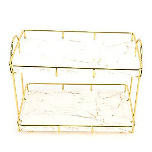 FTVOGUE 2-Tier Shelf Organizer Bathroom Countertop Rack Large Capacity Golden Bathroom Countertop Rack Storage Tray for Home Hotel Bedroom