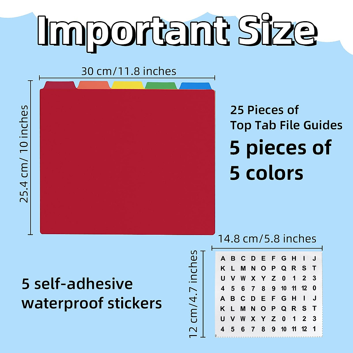 25 Pieces Top Tab File Guides Set Letter Size File Cabinet Dividers with Alphabet 1/5-Cut Tab File Drawer Guides Plastic File Organizer Guides for Office Business Classroom