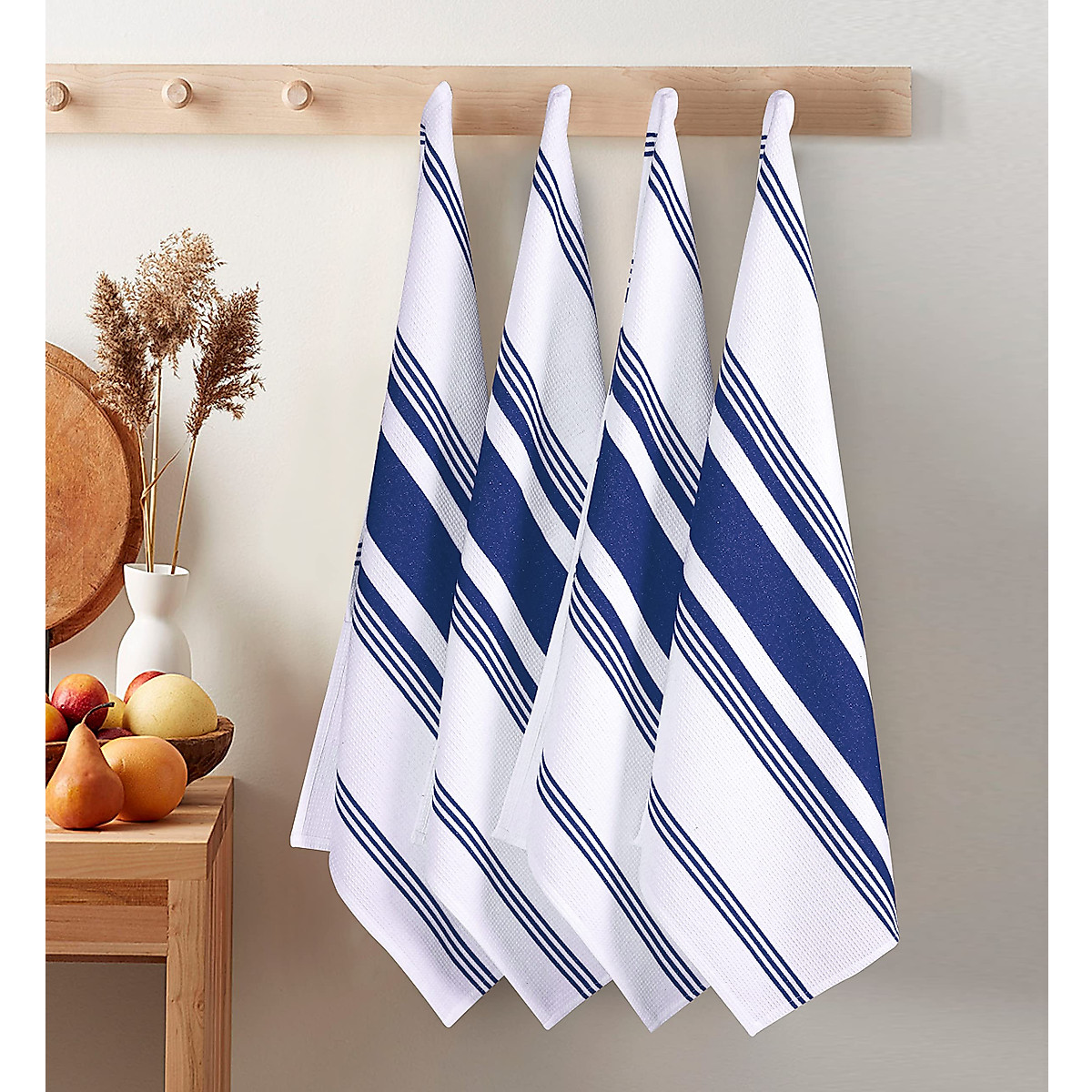 RIANGI Kitchen Towels Cotton (20x30 Inches 6 Pack) Blue And White Kitchen Towels Hand Towels With Hanging Loop Tea Towels For Kitchen, Absorbent Dish Towels, Best For Drying Dishes Navy Kitchen Towels