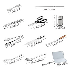 Portable Camping Kitchen Utensil Set, BBQ-21 PCS with Carrying Bag, Stainless Steel Outdoor Cooking and Grilling Utensil, Perfect for Travel, Picnics, RV, Camping