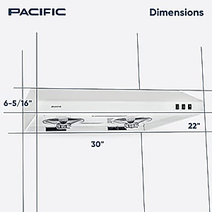 Pacific Economy Under Cabinet Ducted Range Hood 30 inch - CFM550 Powerful 2-Speed Wall Mount Kitchen Vent Hood - Electric Hood with Lighths, Filterless, White ‎PR1230BW