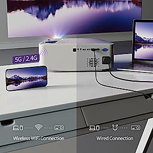 WEWATCH V70S Native 1080P Projector, with 120inch Projector Screen,500 ANSI Lumen 20,000LM 5G WiFi Bluetooth Projector for Indoor Office, Full HD Home Theater Movie Projector, Portable Video Projector
