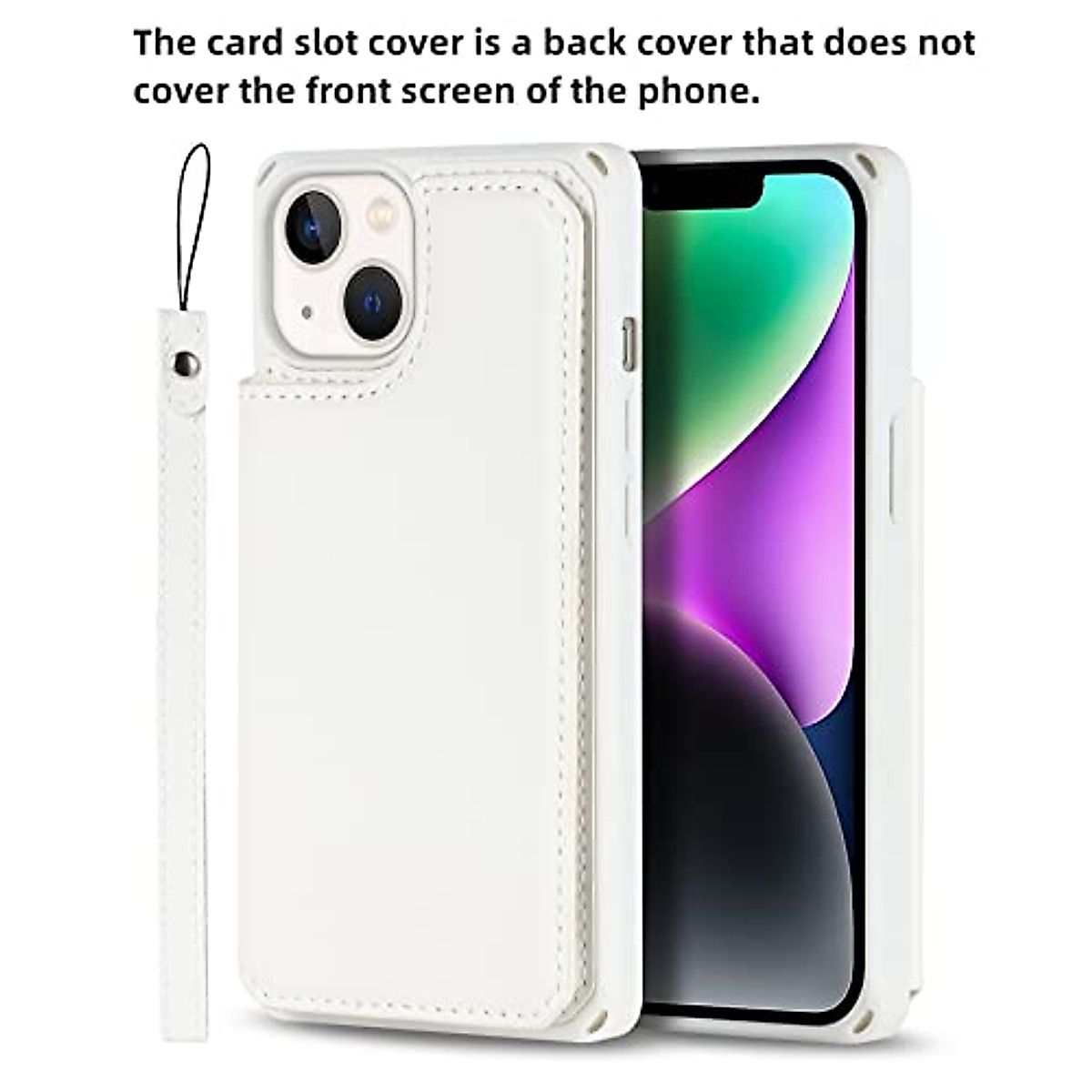 iCoverCase Compatible with iPhone 14 Plus Wallet Phone Case with Card Holder for Women, RFID Blocking Embossed PU Leather Wrist Strap Case 6.7 Inch (Macaron White)