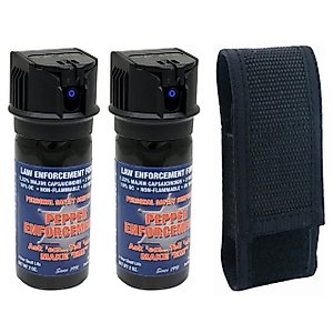 Pepper Enforcement PE510M-FT Splatter Stream Pepper Spray 2 Pack with Belt Loop Holster - Maximum Strength 10% OC Formula - Flip Top Canister - 4 Year Shelf Life