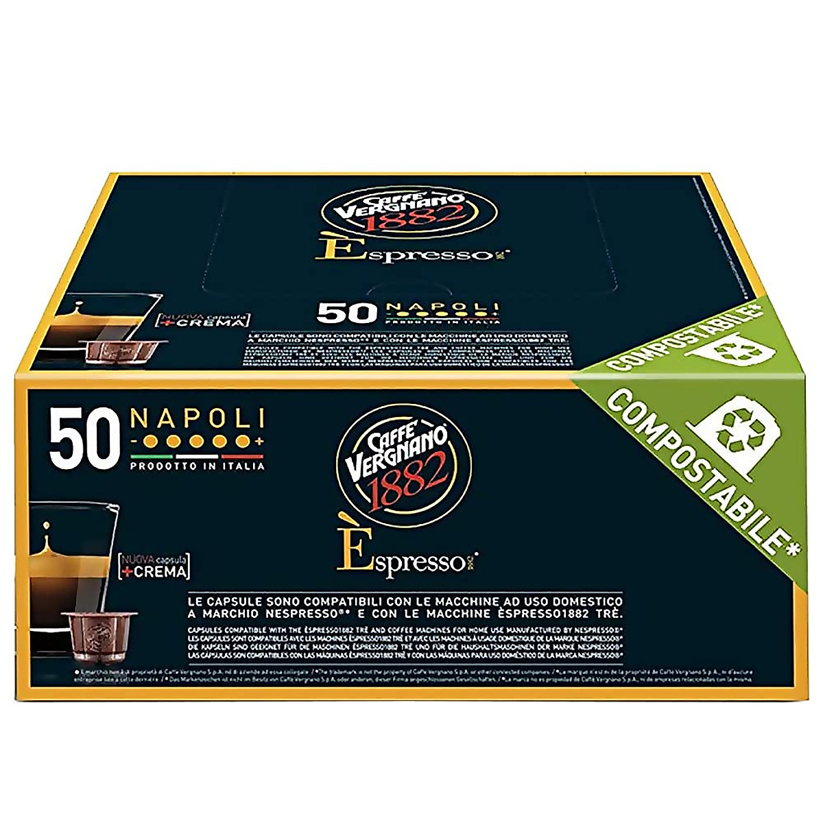Caffe Vergnano Napoli Espresso Capsules | Compatible with Nespresso Original Line Machines | Compostable | Decaffeinated | 50 Count (25oz) | Imported from Italy
