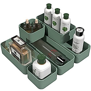 CHANCETSUI 6 PCS Stackable Drawer Organizers Set, Versatile Desk and Vanity Drawer Organizer Trays, Storage Bins for Makeup, Bathroom, Bedroom, Kitchen and Office, Green