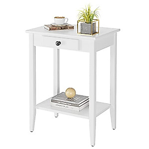 Amyove White End Table Narrow Bedside Table Side Tables with Storage Shelves Small Table Wood Night Stand for Bedroom, Nursery Living Room, Easy Assembly
