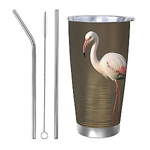 3d Flamingo 20oz Tumbler, Car Cup With Lid And Straw, Spill-Proof, Stainless Steel Double Wall Vacuum Insulated Reusable Coffee Travel Mug, For Cold Drinks, Hot Beverage