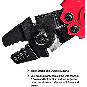 Crimping Tool, Wire Rope Crimping Tool, Up To 2.2mm Swager Crimper Fishing Wire Crimping Tool with 100 PCS Aluminum Double Barrel Ferrule Crimping Loop Sleeves Kit with Cutting Function for Cable