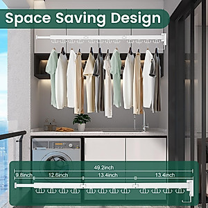 Kelisiting Wall Mounted Clothes Drying Rack, Laundry Drying Rack Wall Mounted, Upgrade 3-Foldable Clothing Drying Rack with 24 Hooks for Laundry, Laundry Organizer for Laundry & Dorms-White