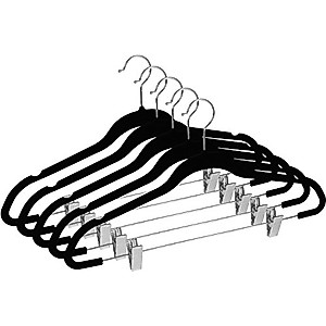 Zoyer Velvet Skirt Hangers (20 Pack, Black)- Non Slip Velvet Pants Hangers with Metal Clips, 360° Swivel Hook, Durable Thin Coat Hangers- Space Saving Velvet Dresses Hangers, Shirt & Clothes Hanger.