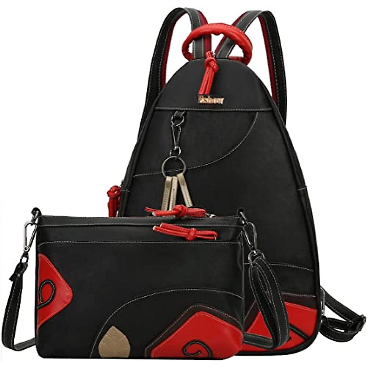 Eshow Small Backpack Purse for Women PU Leather Women's Backpack 2 Way Convertible Casual School Backpacks Hobo Handbag-2 Pcs