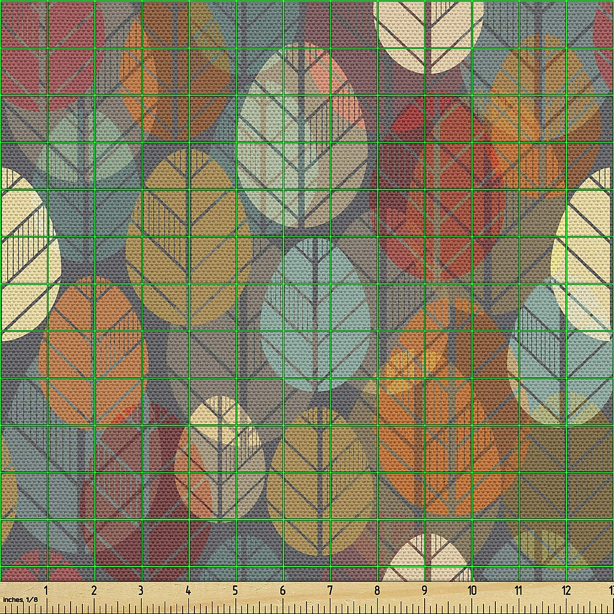 Ambesonne Autumn Fabric by The Yard, for Hobby DIY Projects and Sewing Colorful Round Leaves Art Seasonal Repetition Creative Nature Art Composition, Decorative Home Accents Fabric, 3 Yards, Orange