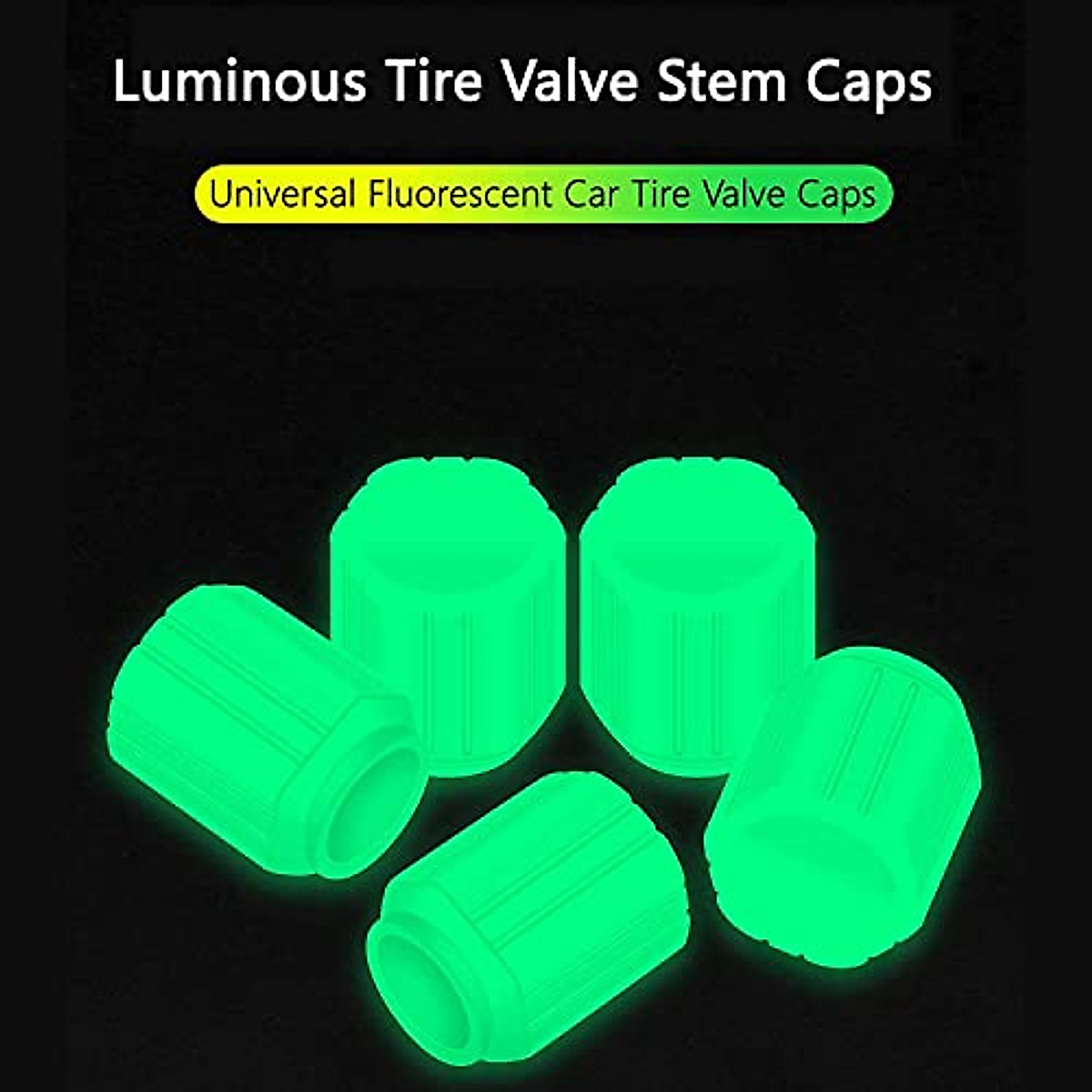 12 PCS Glow in The Dark Tire Valve Caps Fluorescent Stem Cars, Universal Noctilucent Waterproof Car Wheel Tire Caps for Car, SUV, Motorcycle, Truck, Vehicle（Green