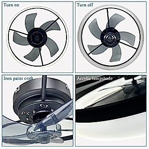 PIPRE 20'' Modern Low Profile Ceiling Fan with Light, Dimmable Low Profile Ceiling Fans with,Smart 3 Light Color Change and 6 Speeds - Black