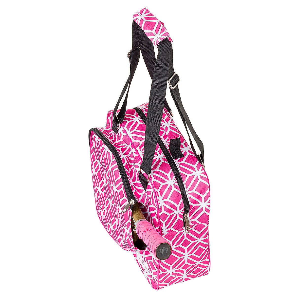 Thorza Pickleball Bag for Women with Paddle Holder, Mesh Side Pocket, Large Inner Storage, Carry Handle, and Adjustable Shoulder Strap, Sports Equipment for Amateurs and Pros, Pink