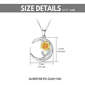 Rikelus 14K Gold Sunflower Necklaces for Women, White Gold Sunflower Moon Pendant Necklace Sunflower Jewellery Aniversary Gifts for Mom Ladies Girls 16"+2" (Sunflower)
