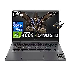 HP OMEN 16 Gaming Laptop (2023) 16.1" FHD 165Hz (Intel 16-Core i7-13700HX, 64G DDR5 RAM, 2TB SSD, RTX 4060 8GB) RGB Backlit, Thuderbolt 4, WiFi 6E, IST Cable, Win11 Home, Mica silver