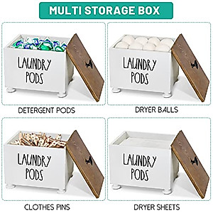 Rustic Wood Laundry Pods Holder Container with Lid for Laundry Room Decor and Accessories, Laundry Detergent Pod Holder Storage Dispenser, Space Saving Laundry Room Organization and Storage