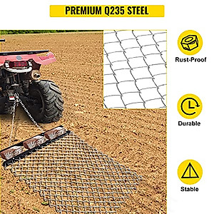 VEVOR, 4' x 5' ATV Chain, UTV Tractor Attachments Drag Mat for Landscape Leveling or Sod Prepping, Durable Harrow Rake Grader for Gravel Driveway, Farm, Garden, Field, Black