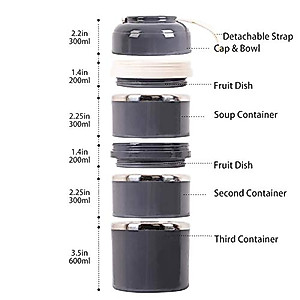 HOMESPON Cute Lunch Box Insulated Lunch Bag Bento Box Food Container Storage Boxes With Spoon For Adults Office Camping (3 Tiers(grey)) …