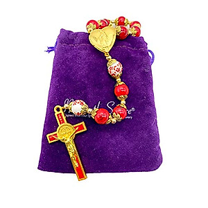 Nazareth Store Saint Benedict Red Rosary Beads Catholic Necklace Flowers Mystery Bead Miraculous Medal Locket Cross Prayer Rosarios Catolicos