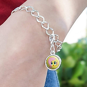 GRAPHICS & MORE My Little Pony Fluttershy Face Silver Plated Bracelet with Antiqued Charm