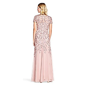 Adrianna Papell Women's Floral Beaded Godet Gown, Rose Gold, 16
