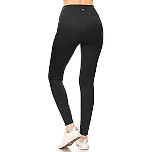 Leggings Depot Women's High Waisted ActiveFlex Leggings Pants (W/Pockets-Full Length, Black, L)