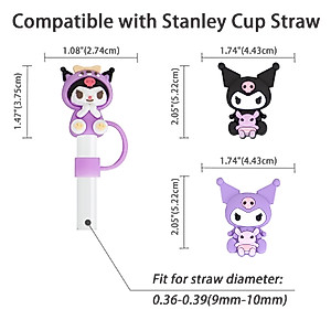 Stanley Cup Accessories Set Including 2 Pcs Silicone Spill-Proof Stoppers 1Pcs Decorsnap 7 Pcs Cup Decorations and 3 Pcs Straw Cover for 10MM Straws Compatible with Stanley 40oz Tumbler (Devil)