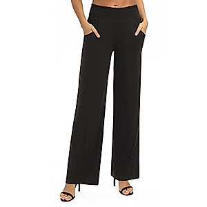 Urban CoCo Women's Solid Wide Leg Palazzo Lounge Pants Casual Straight Leg High Waist Stretch Pants (Black, XL)