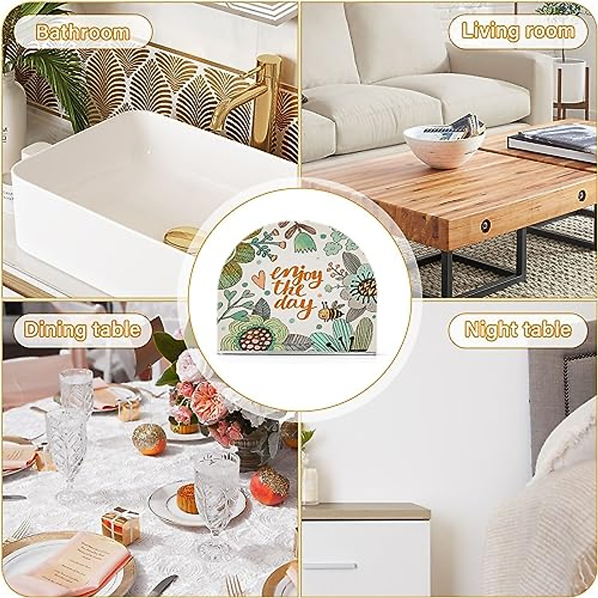 Napkin Holder, Clear Acrylic Paper Napkin Holders Flowers and Bees Enjoying The Day Tissue Box Dispenser Stand Tabletop Space Saver Upright Napkin Towel Holders for Kitchen Restaurant Home Decor