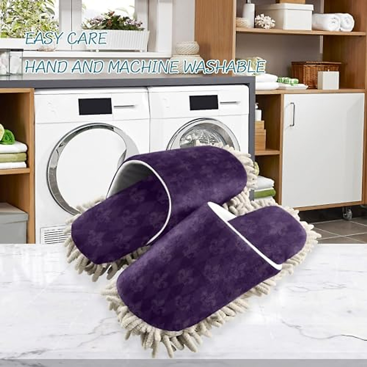 FLildon Microfiber Cleaning Slippers Mardi Gras Dark Print Washable Mop Shoes Slipper for Men/Women House Floor Dust Cleaner, Size L