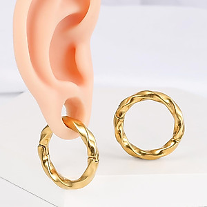 LADEMAYH 2Pcs 6 Gauge Earrings Ear Weights for Stretched Ears, Twist Hoop 6g Earrings for Women,Gold Surgical Steel 4mm Ear Hangers Dangle Gauges for Ears Weighted Ear Gauges