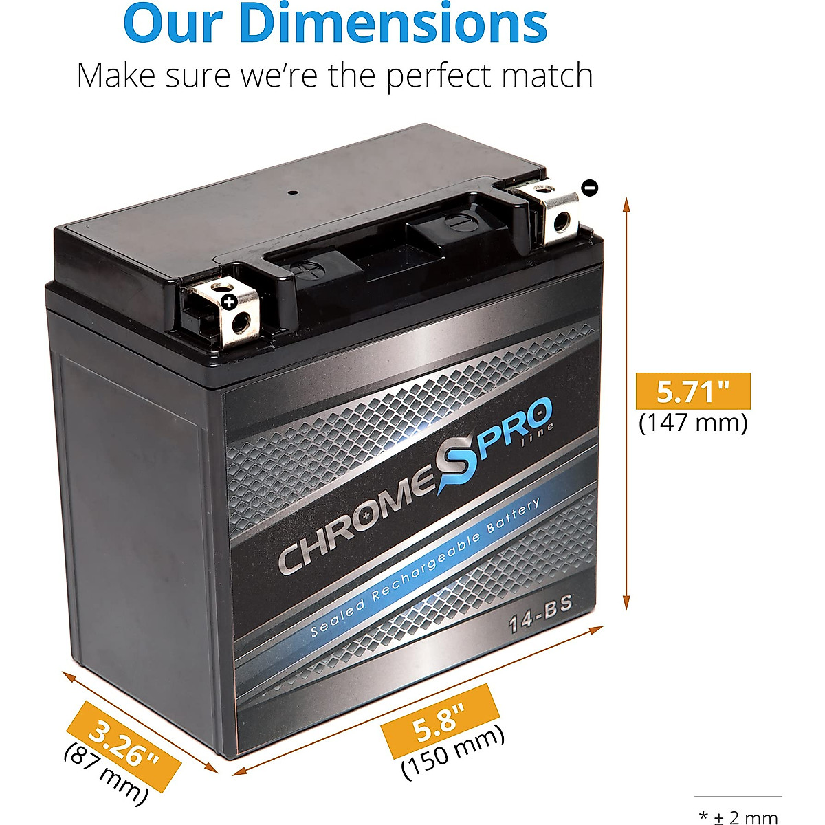 Chrome S Pro YTX14-BS Maintenance-Free 12V 14Ah Battery Replacement for ATV, Motorcycle, Jet Skis, Scooter, UTV, and More - Nut and Bolt (T3) Terminal