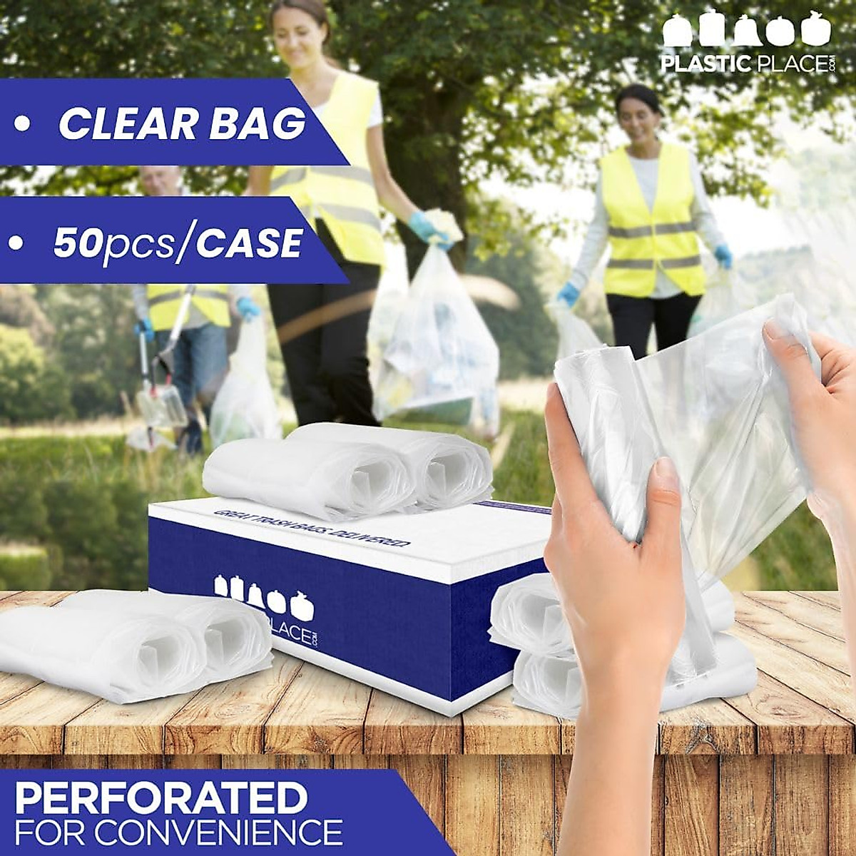 Plasticplace 42 Gallon Contractor Trash Bags │ 4.0 Mil │Clear Heavy Duty Garbage Bags │ 33" x 48" (50 Case)
