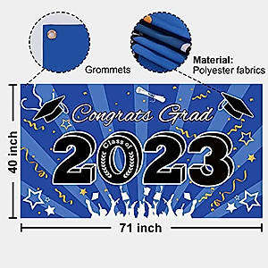 Bunny Chorus Graduation Decorations 2023 Party Backdrop Banner, Extra Large 71" x 40" Blue Black 2023 Photo Booth Props Decorations, Congrats Grad Home for Outdoor Indoor Supplies