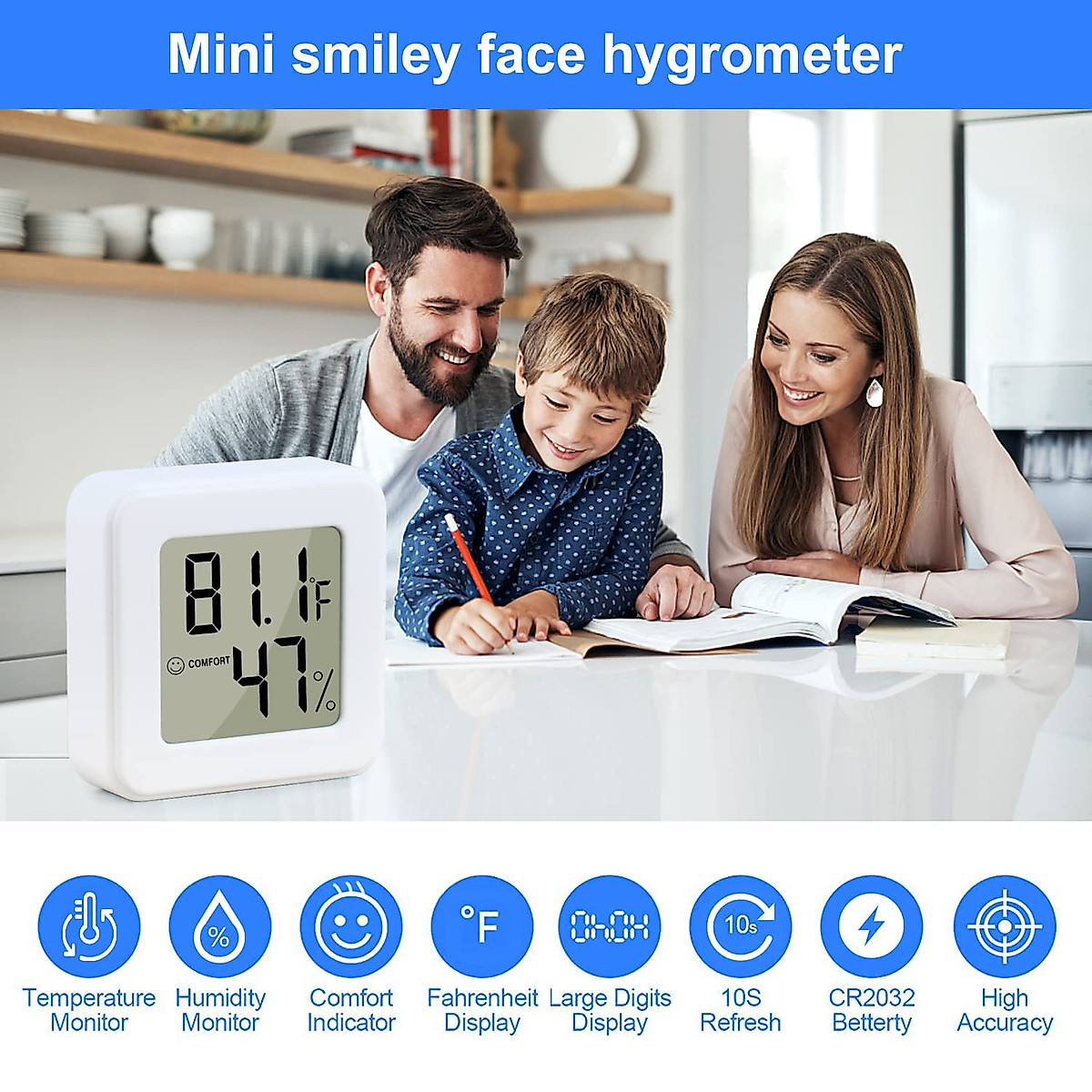 Indoor Digital Humidity 4Pack, Hygrometer Digital Hygrometer Family Indoor Thermometer , high-Precision Temperature and Humidity Monitors for greenhouses, Reptiles, Cigar Boxes, cellars, Offices