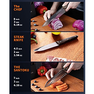 YOLEYA Kitchen Knife Set, 15PCS Chef Knife Sets for Kitchen with Block Wooden Triple Rivets German High Carbon Stainless Classic Style Full Tang