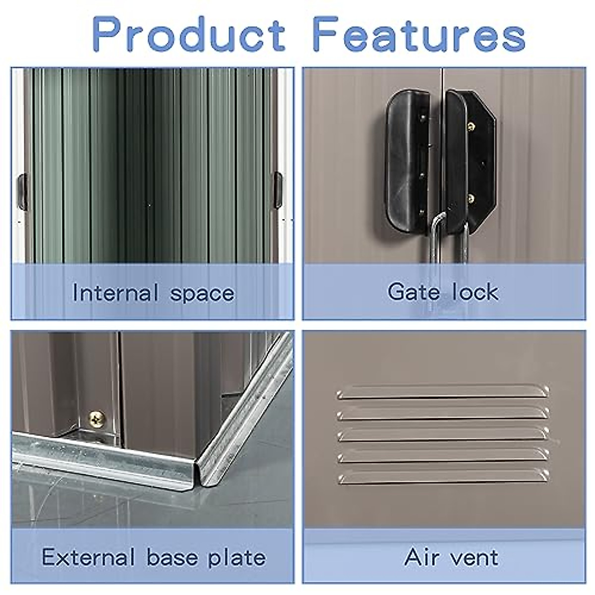 ZLLQUWR 8 x 4 FT Outdoor Storage Shed with Metal Floor Base Window Lockable Sliding Doors Storage Shed with Triangular Roof Air Vents Garden Tool Storage Sheds for Outdoor Patio Gray